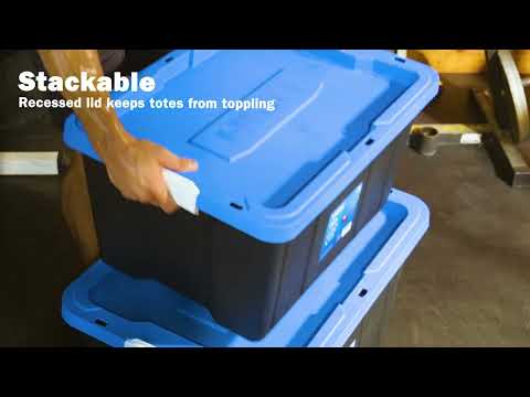 17 Gal Heavy Duty Stackable Latching Black Plastic Storage Box opens ...